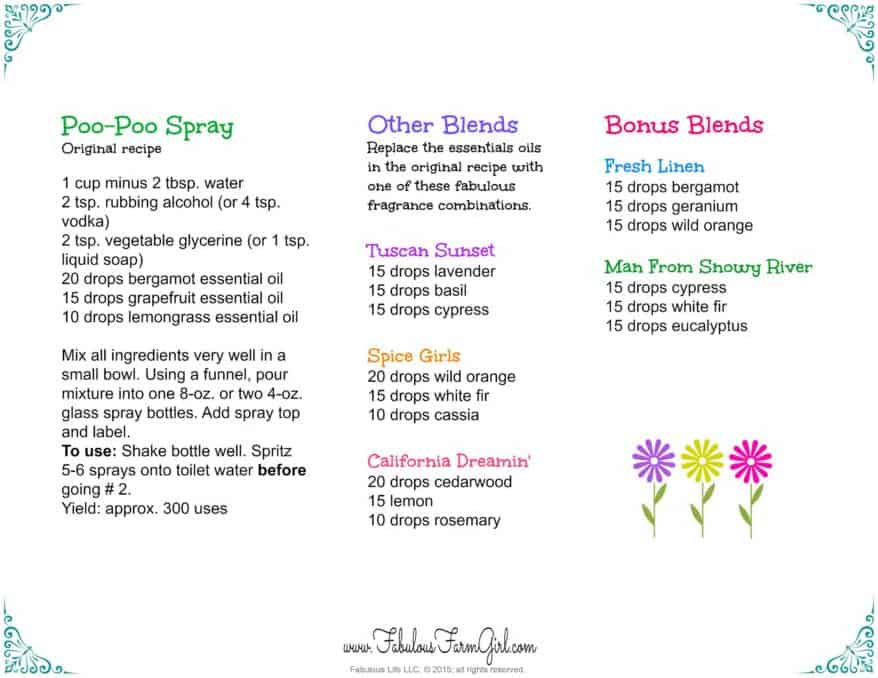 Poo-Poo Spray Printable Recipe Card | Fabulous Farm Girl